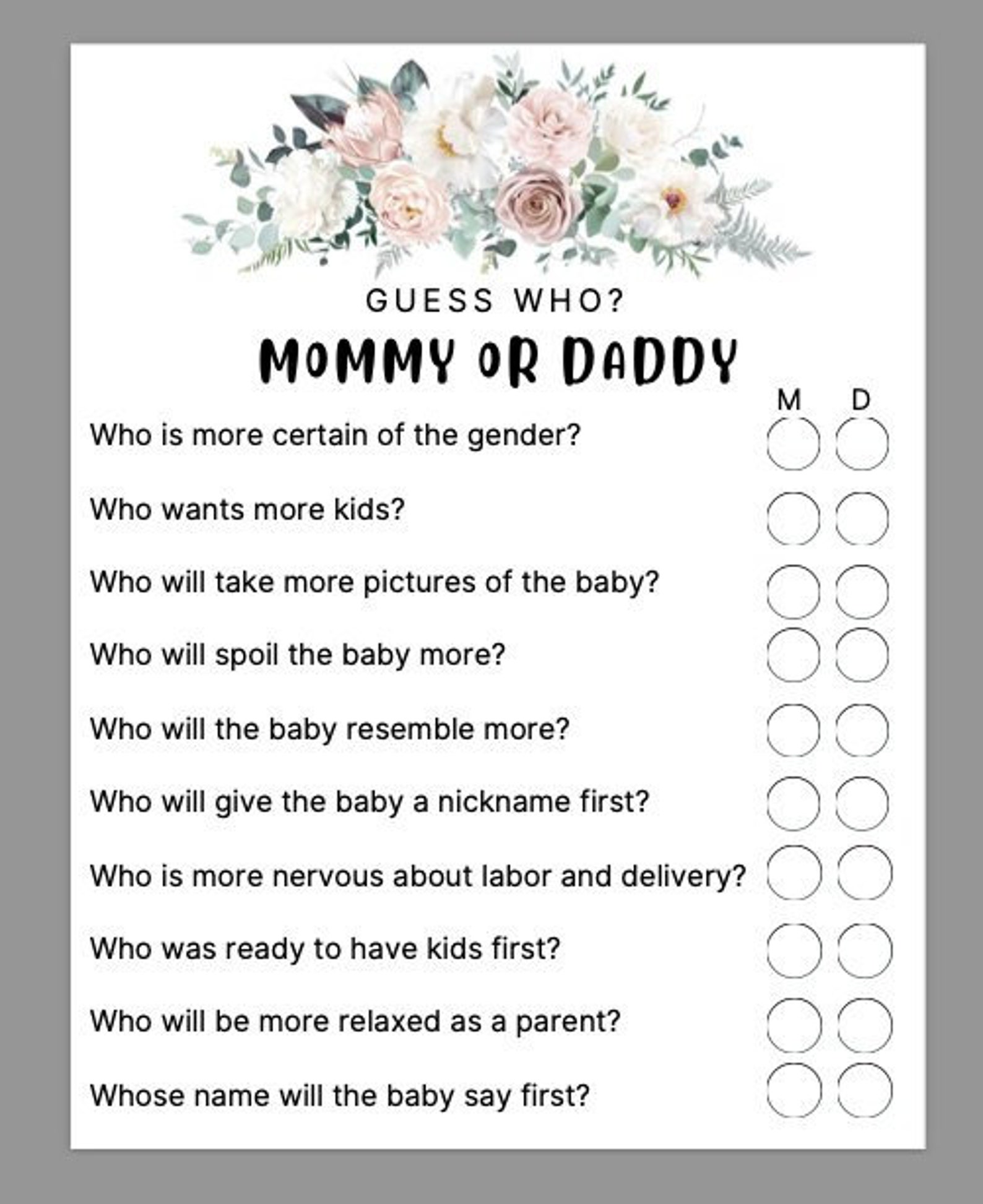 Baby Shower Game, Guess Who Game, Baby Sprinkle Game, Mom or Dad ...