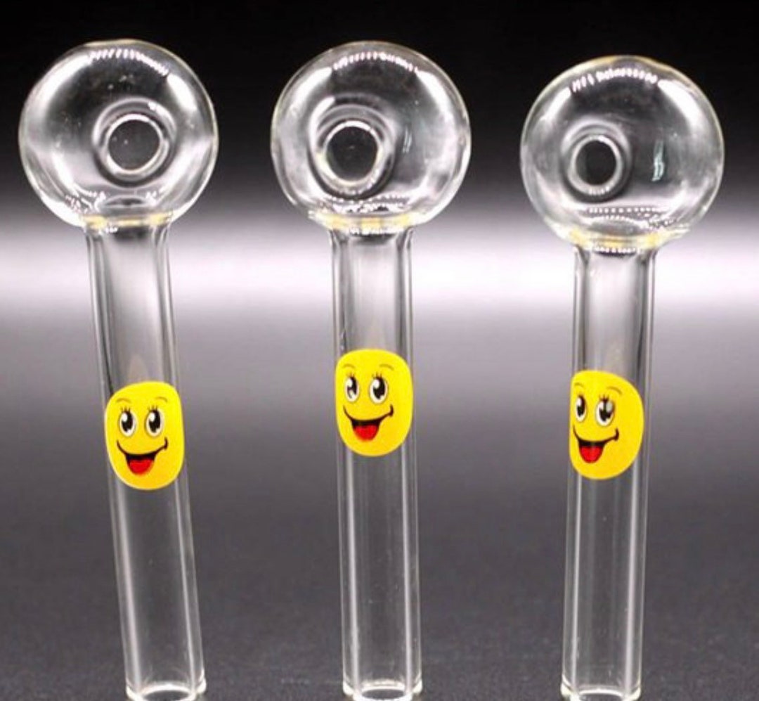 Smiley Glass Pipe Medical Oil Pipe Borosilicate Glass 10cm Clear Puff ...