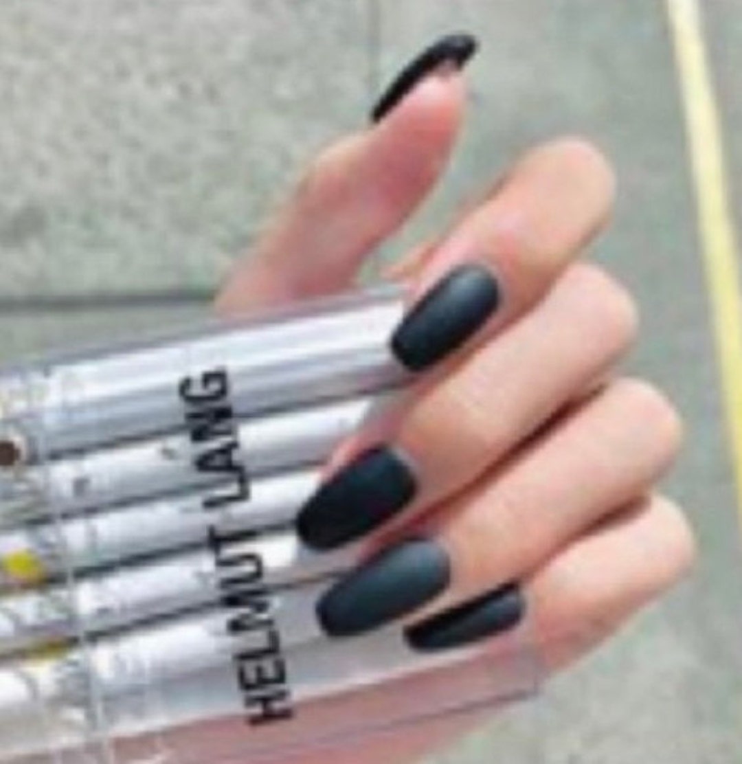 Matte Black Medium Length Coffin Shape Press on Nails - Etsy
