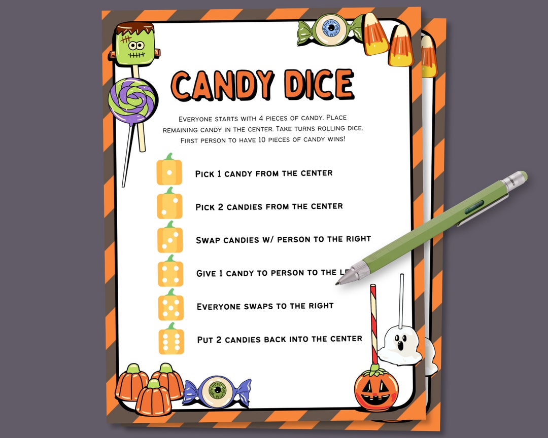 Halloween Candy Dice Game, Halloween Printable Party Game, Halloween ...