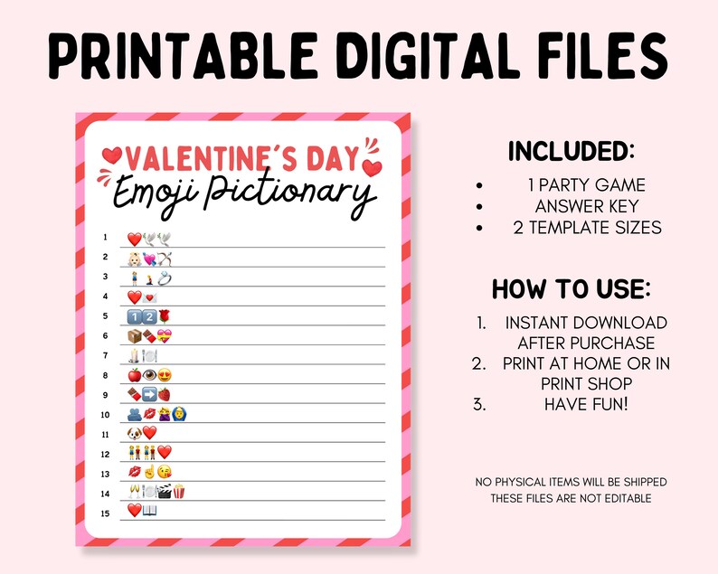 Valentines Day Emoji Pictionary, Valentines Day Party Game, Valentines ...