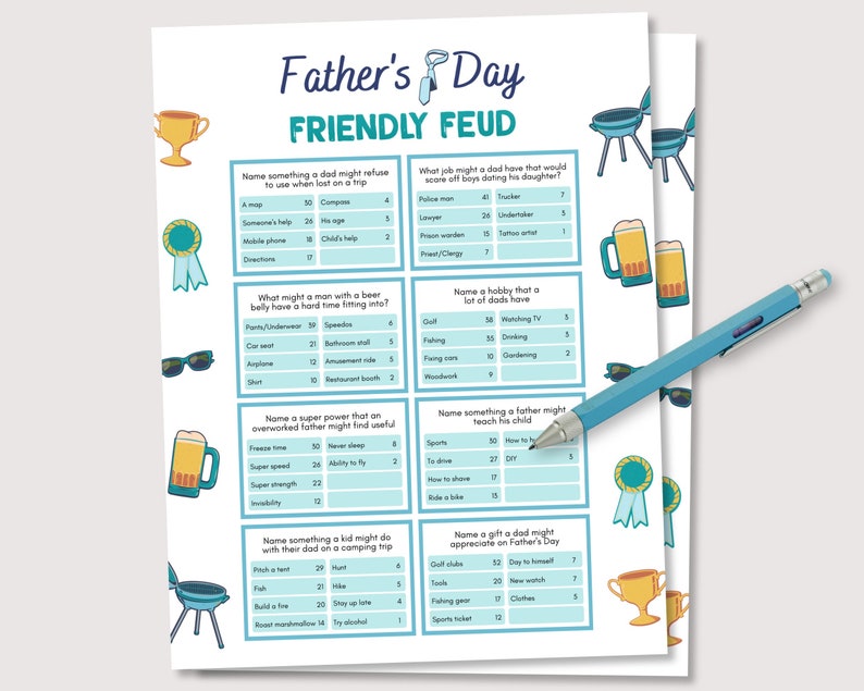 Fathers Day Game Bundle, Printable Fathers Day Game for Family, Fathers ...