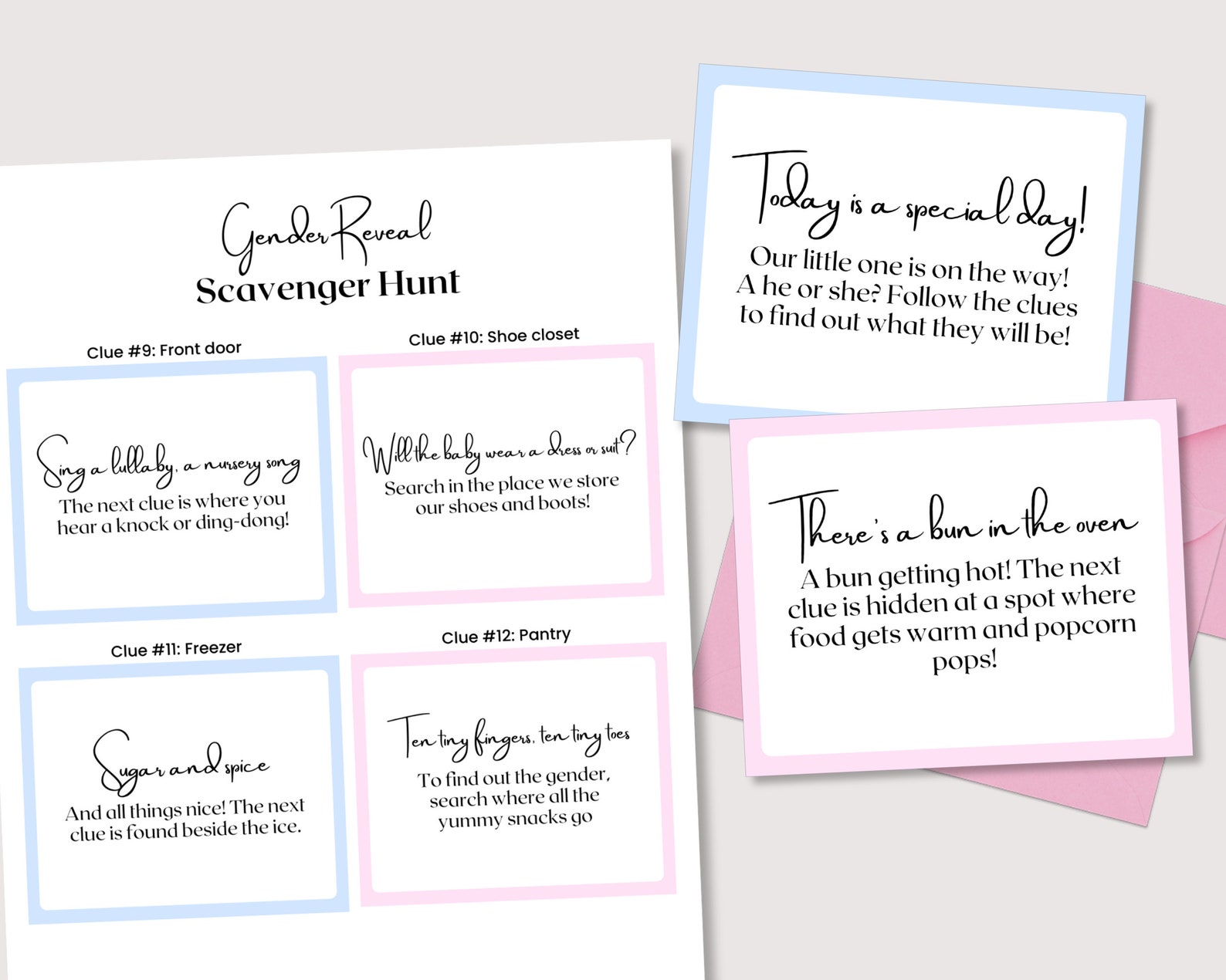 Gender Reveal Scavenger Hunt, Gender Reveal Games, Minimalist Baby ...