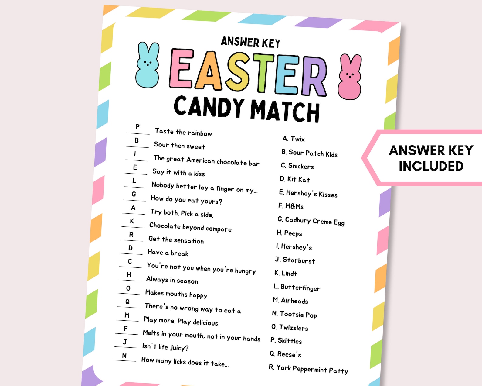 Easter Candy Match Up, Easter Candy Quiz, Easter Classroom Activity ...