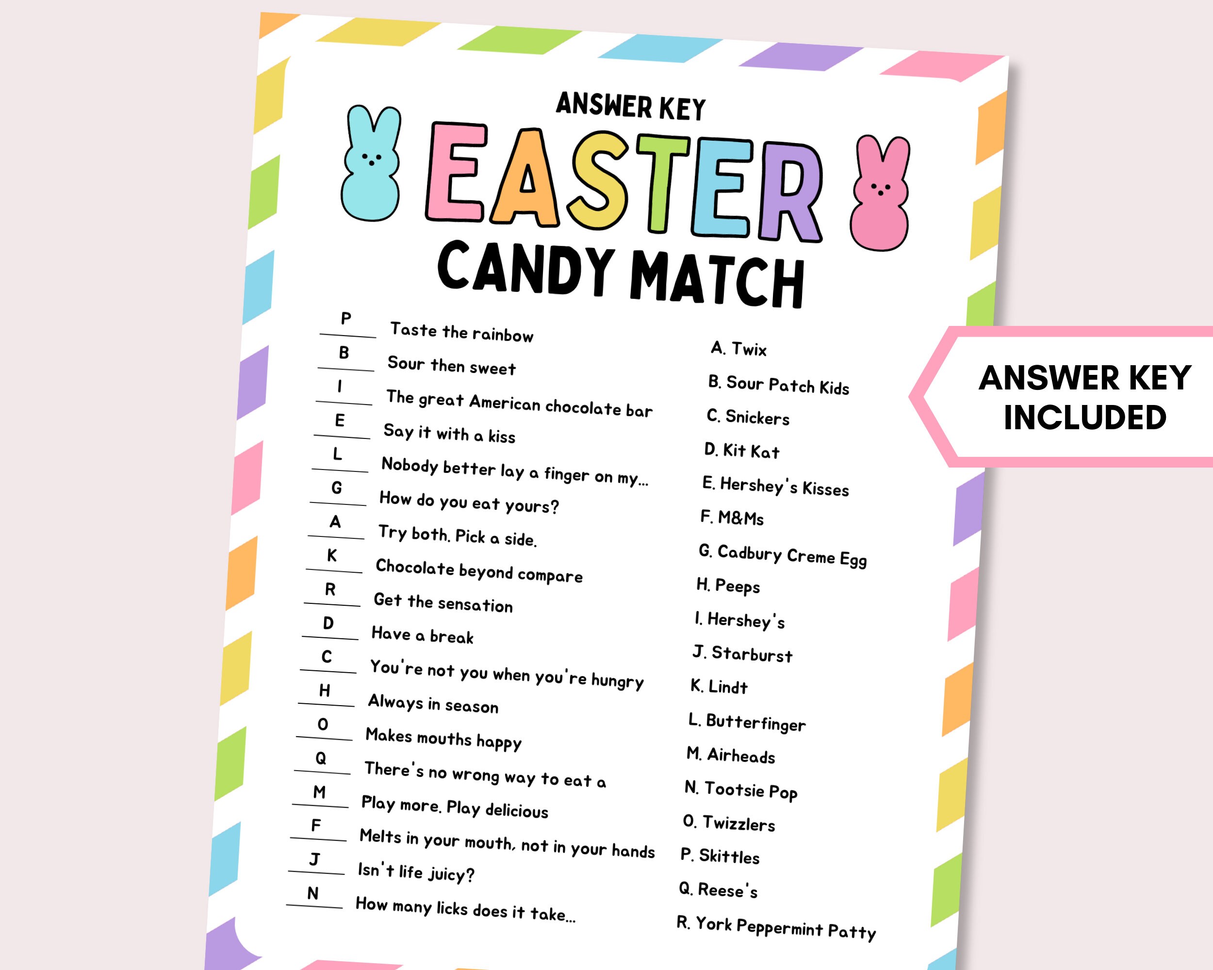Easter Candy Match Up Easter Candy Quiz Easter Classroom - Etsy Canada