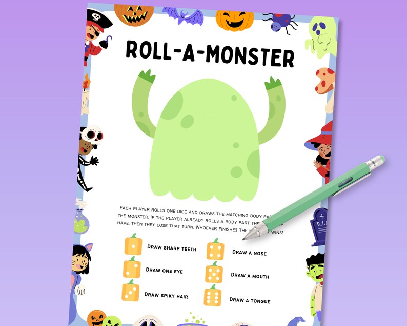 Halloween Roll A Monster Game Halloween Dice Game Halloween - Etsy