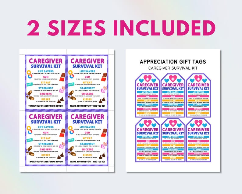 Caregiver Appreciation Gift Tag, Caregiver Survival Kit Tag, Thank You ...