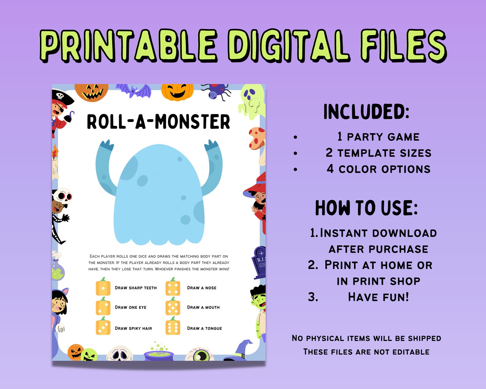 Halloween Roll A Monster Game Halloween Dice Game Halloween - Etsy
