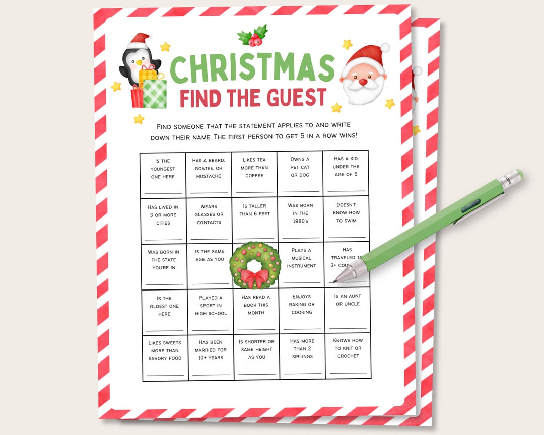 Christmas Find the Guest Game, Christmas Bingo, Christmas Mix & Mingle ...