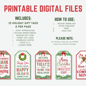 Christmas Staff Appreciation Gift Tags, Christmas Employee Thank You ...