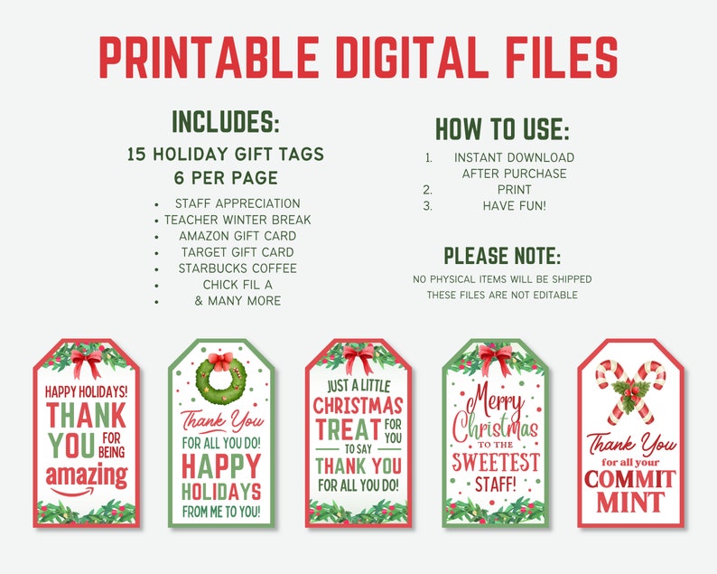 Christmas Staff Appreciation Gift Tags, Christmas Employee Thank You ...