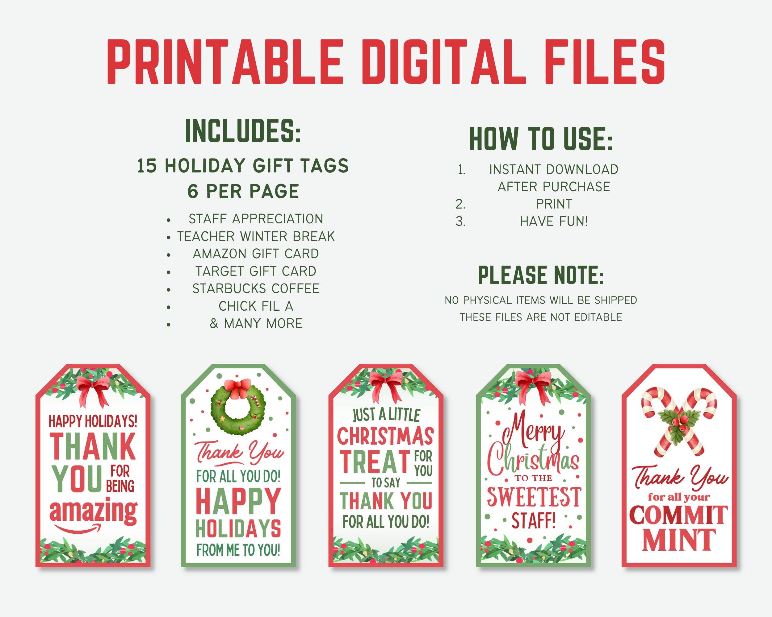 Christmas Staff Appreciation Gift Tags, Christmas Employee Thank You ...