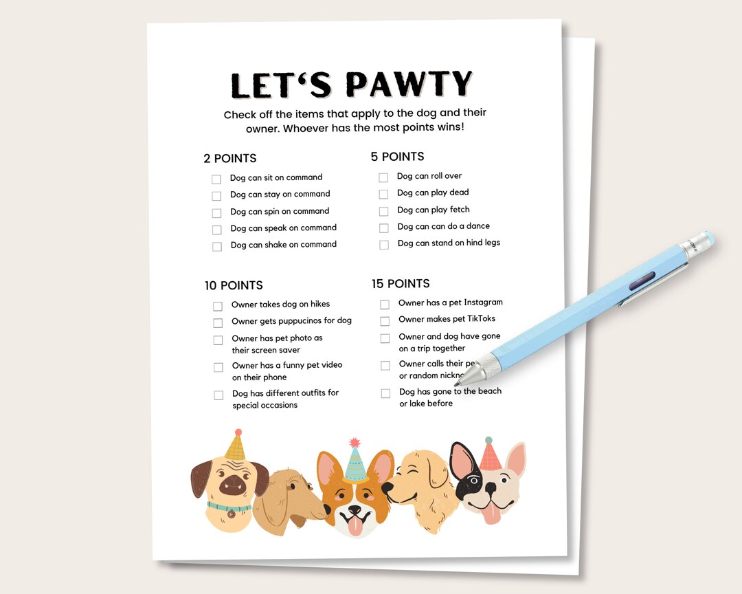 Dog Birthday Party Game, Printable Dogs First Birthday Party Game, Dog ...