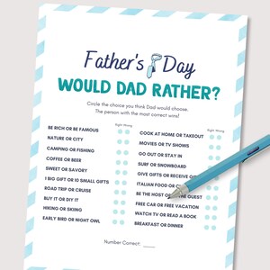 Printable Fathers Day Game, Would Dad Rather Game, Fathers Day Activity ...