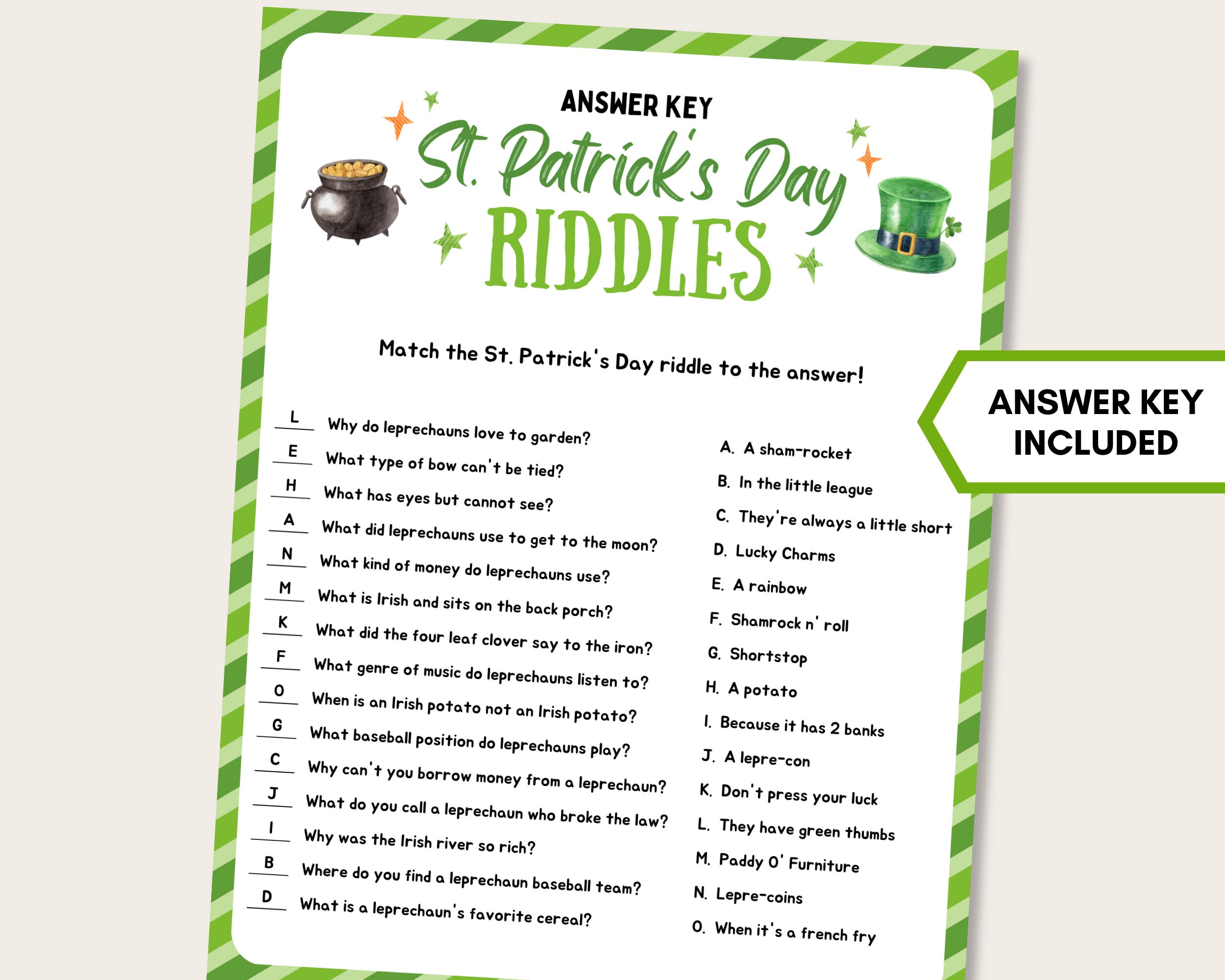 St Patrick's Day Riddles Quiz, St Patricks Day Riddles for Kids, Fun St ...
