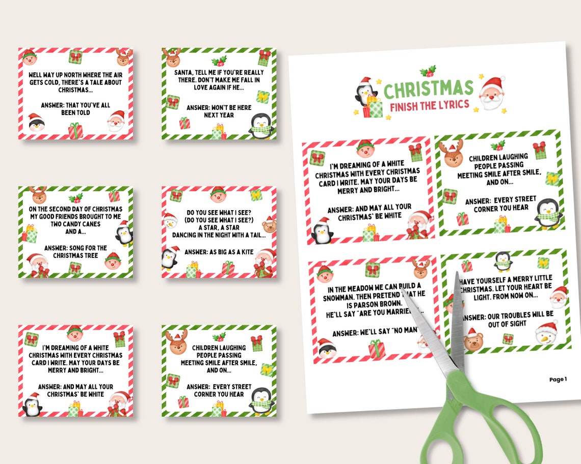 Christmas Carol Finish the Lyric Game Christmas Song Trivia - Etsy