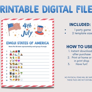4th of July Emoji Pictionary, Printable Fourth of July Party Game, July ...