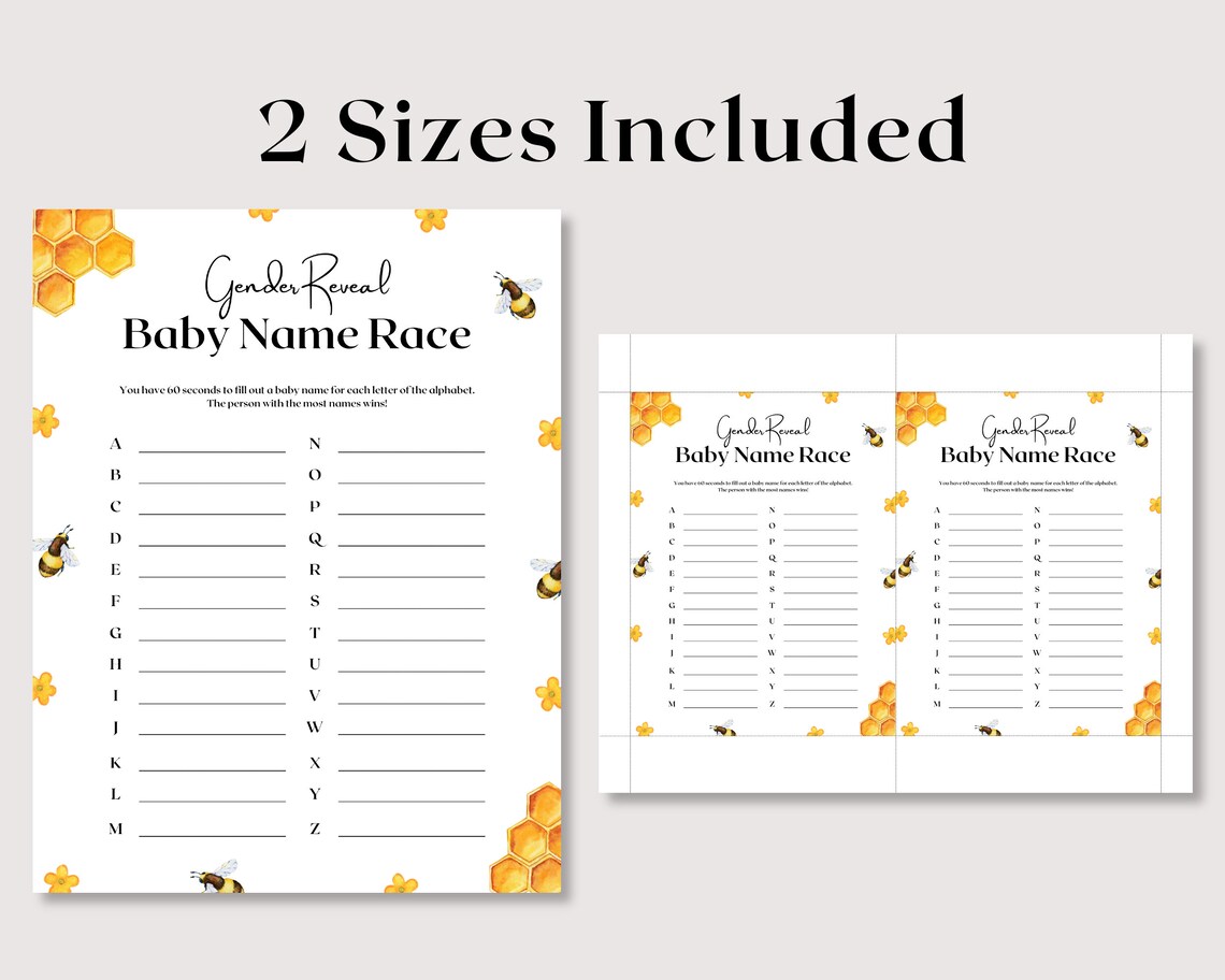Bee Baby Name Race Bee Gender Reveal Game Bee Baby Shower - Etsy
