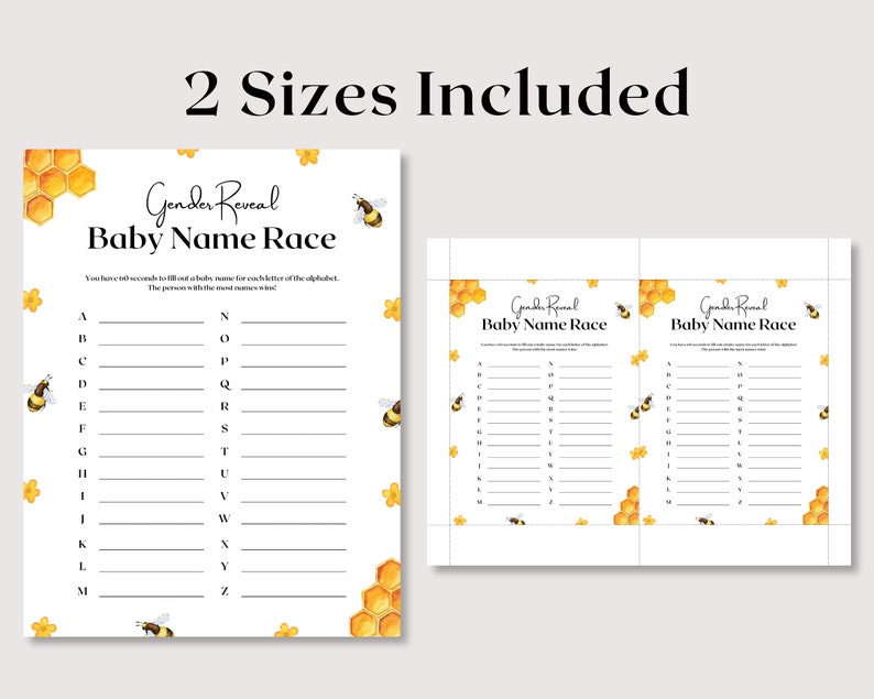 Bee Baby Name Race Bee Gender Reveal Game Bee Baby Shower - Etsy