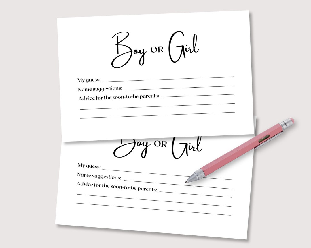 Gender Reveal Prediction Cards, Gender Reveal Games, Baby Shower Games ...