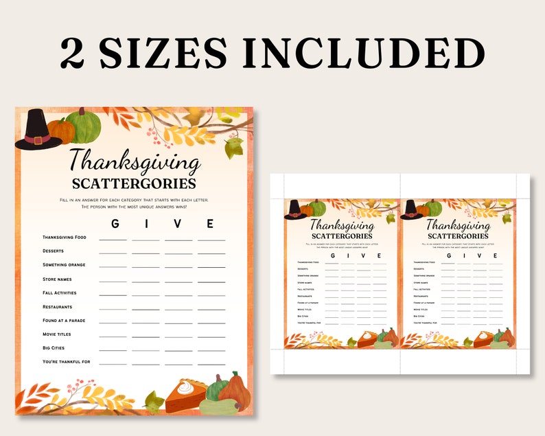 Thanksgiving Scattergories Thanksgiving Party Game - Etsy