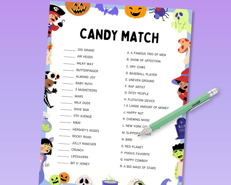 Halloween Candy Match Game Halloween Trivia Quiz Halloween - Etsy