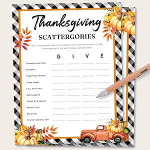 Thanksgiving Scattergories Game, Printable Thanksgiving Game ...