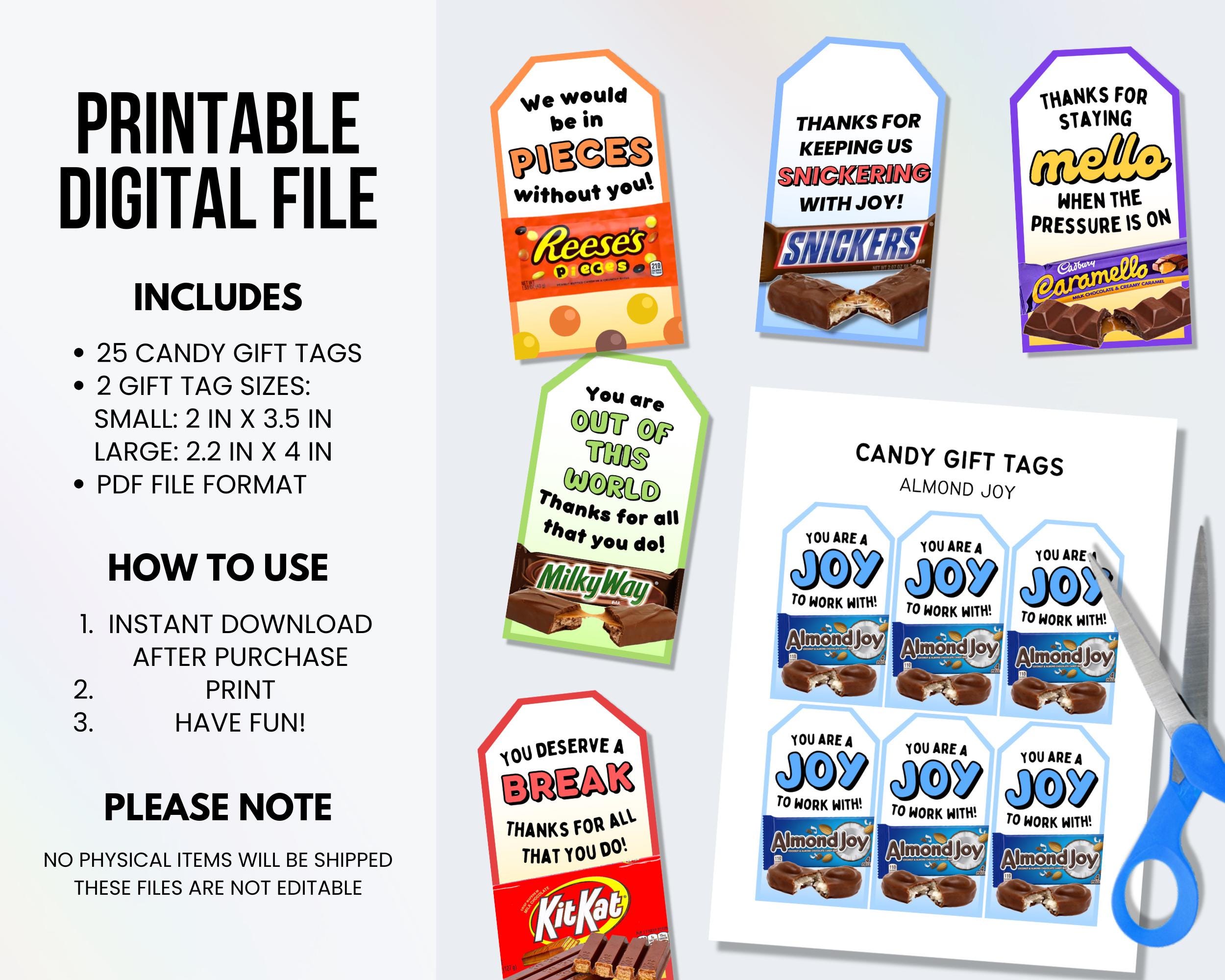 Printable Employee Appreciation Candy Gift Tags, 25 Motivational Candy ...