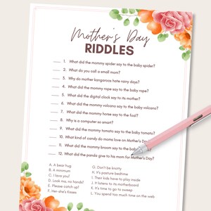 Mothers Day Riddles, Printable Mothers Day Game, Games for Mom, Mothers ...