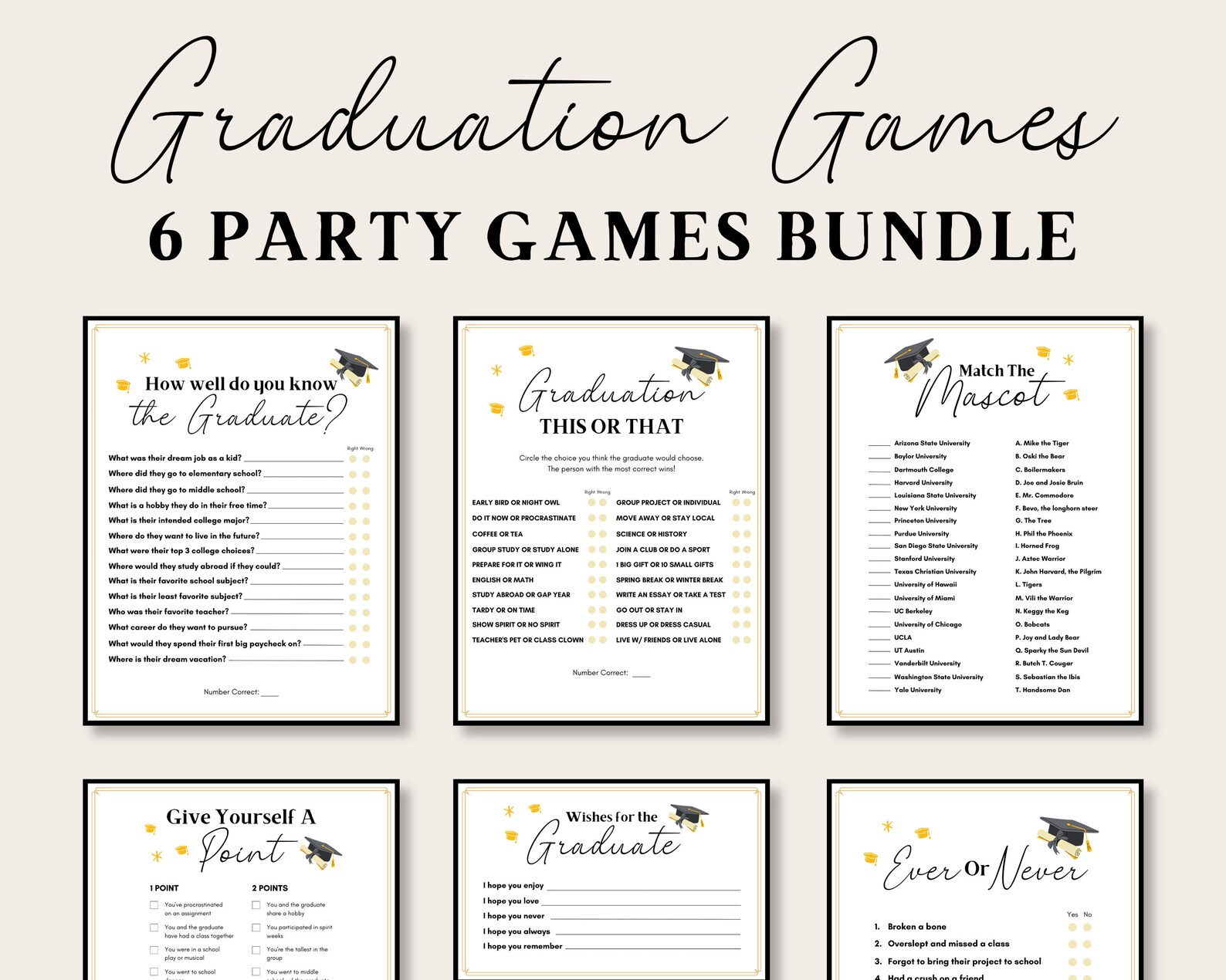 Graduation Party Games Bundle, Printable Graduation Party Games, Fun ...