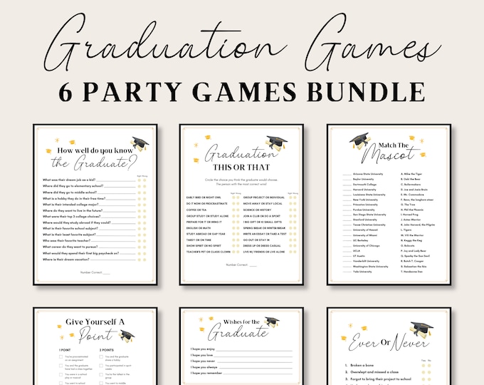 Graduation Party Games Bundle Printable Modern Graduation Games Class ...