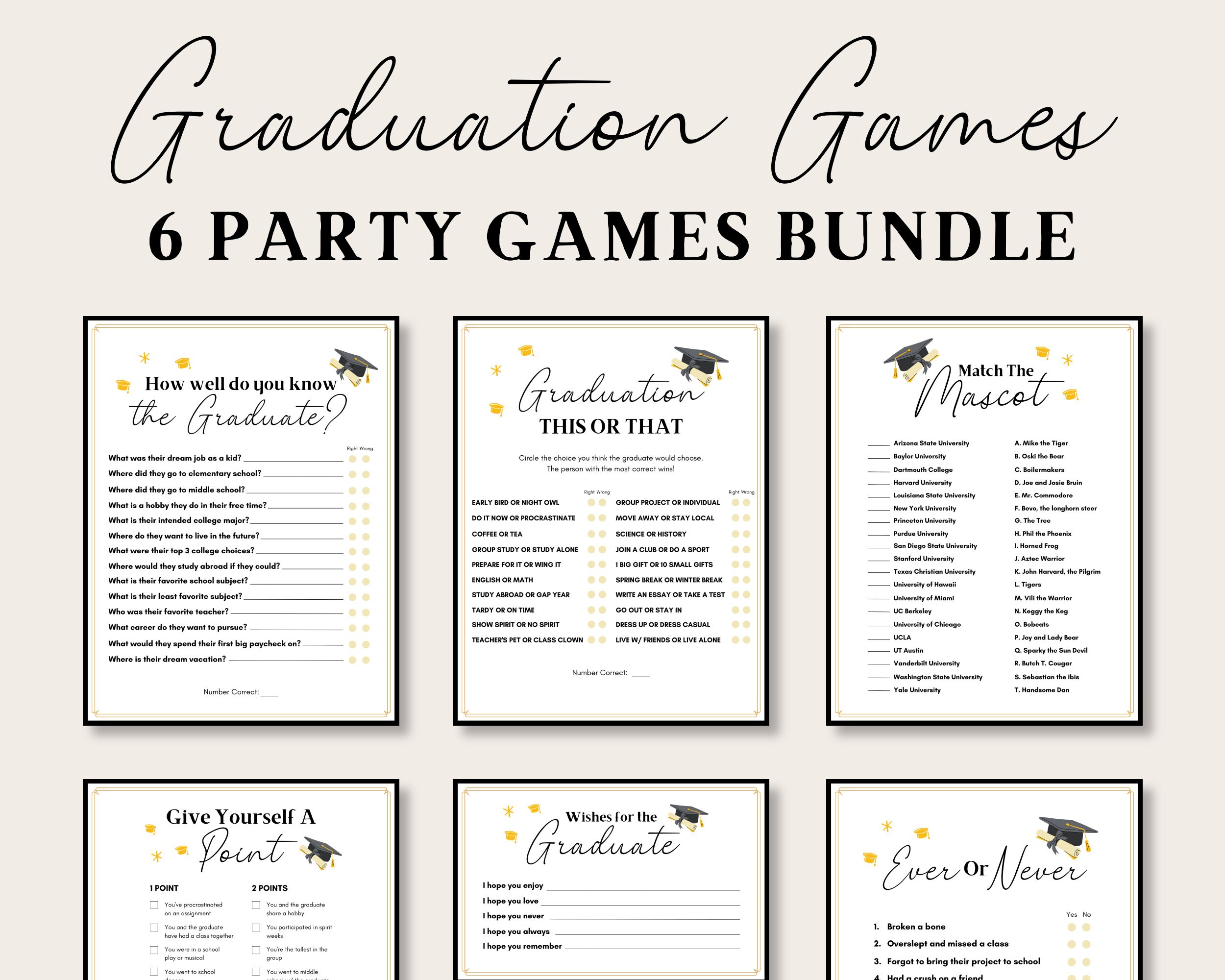 Graduation Party Games Bundle, Printable Graduation Party Games, Fun ...