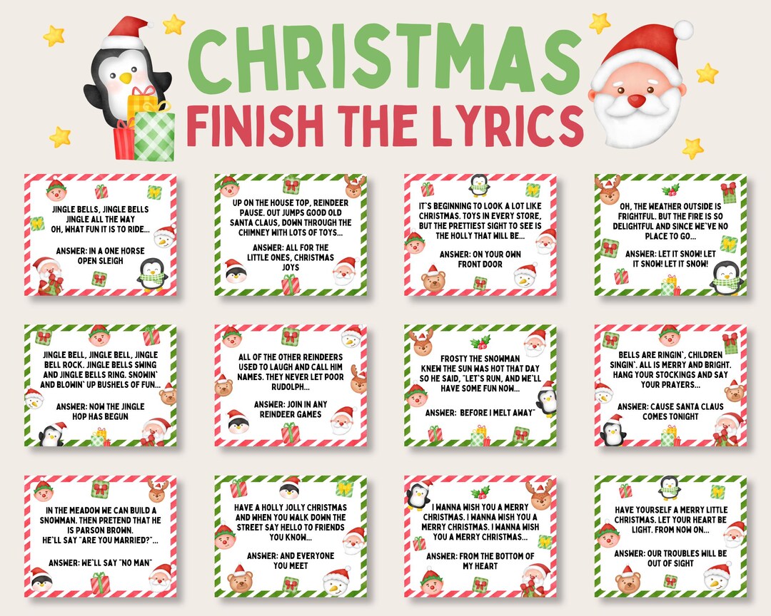 Christmas Carol Finish the Lyric Game, Christmas Song Trivia Game ...