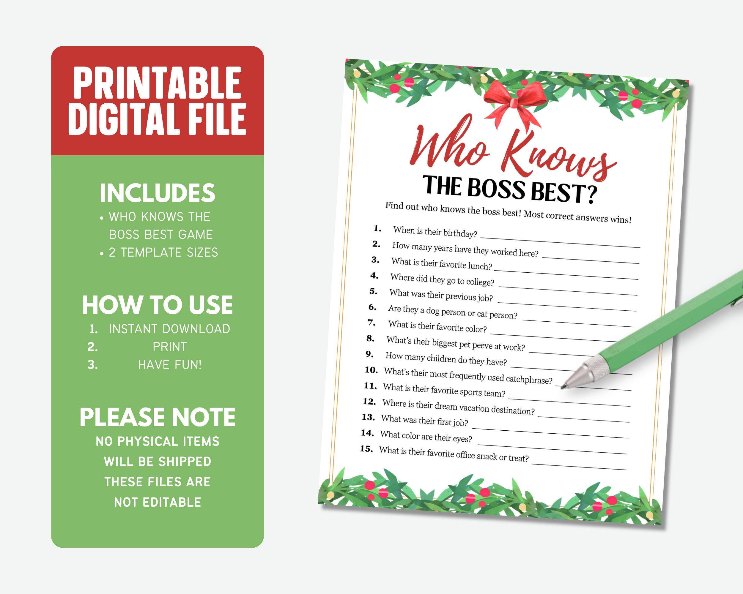 Christmas Who Knows the Boss Best, Holiday Office Party Game, Work ...