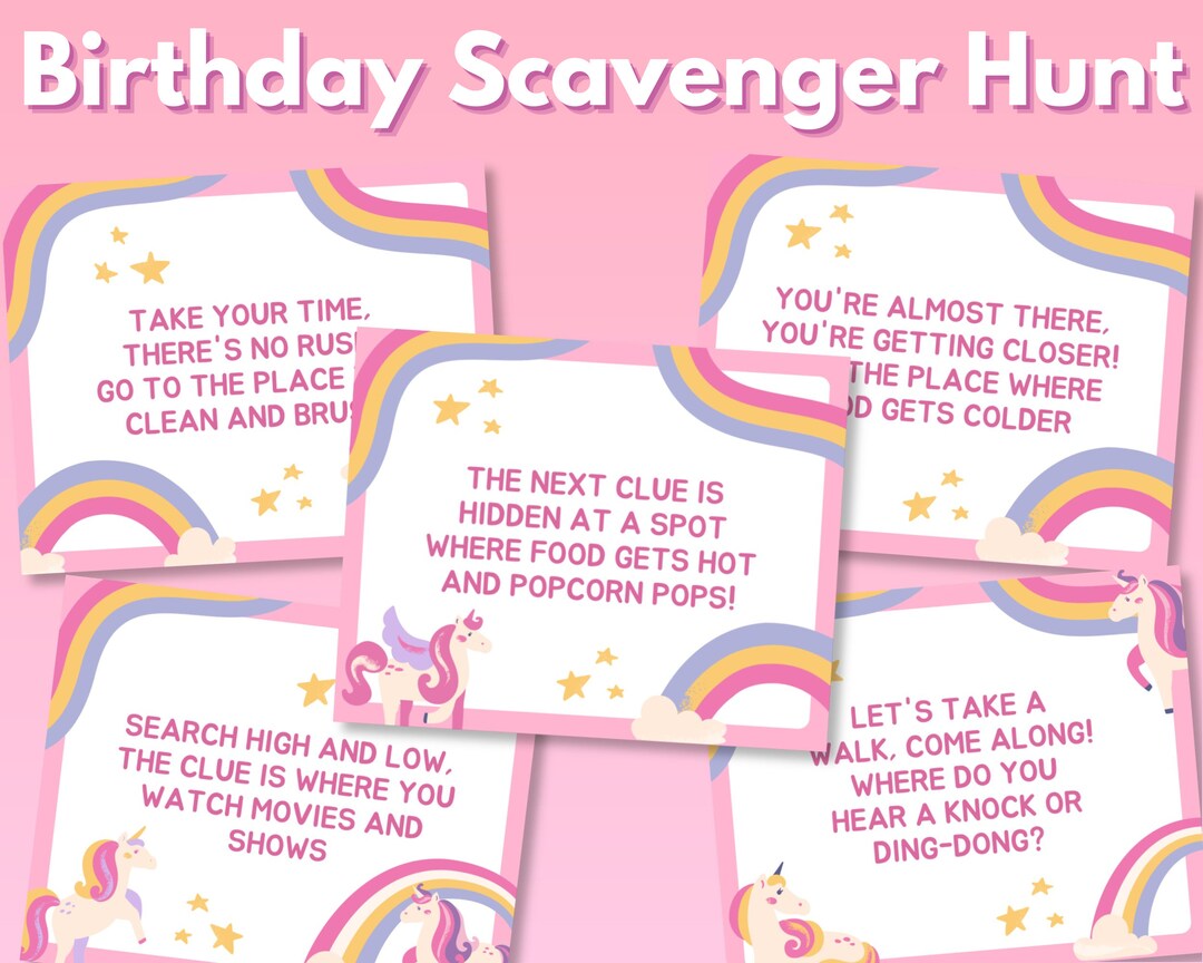 Unicorn Birthday Scavenger Hunt, Party Treasure Hunt for Kids, Girls ...