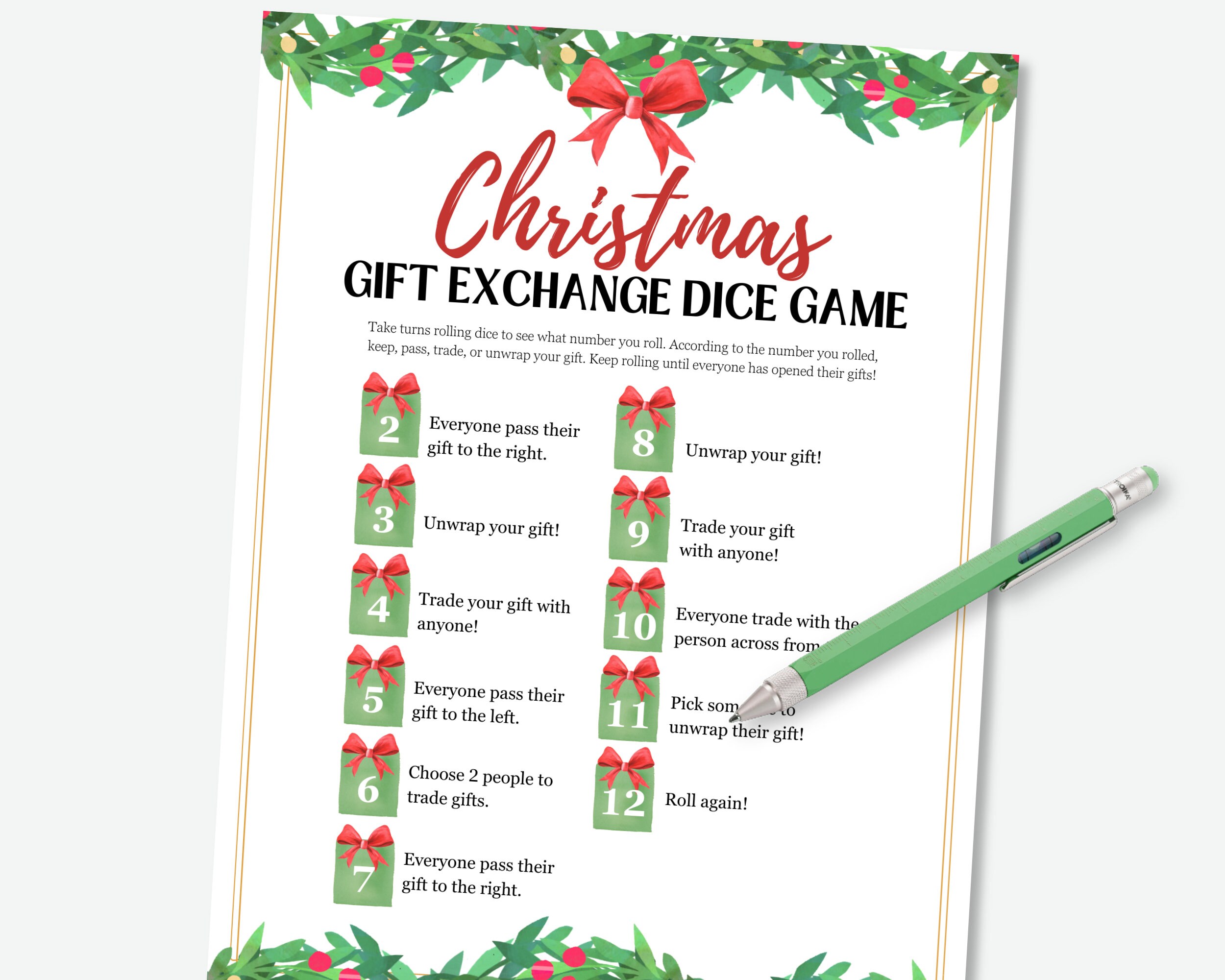 Christmas Gift Exchange Dice Game, Christmas Pass the Present Dice Game ...