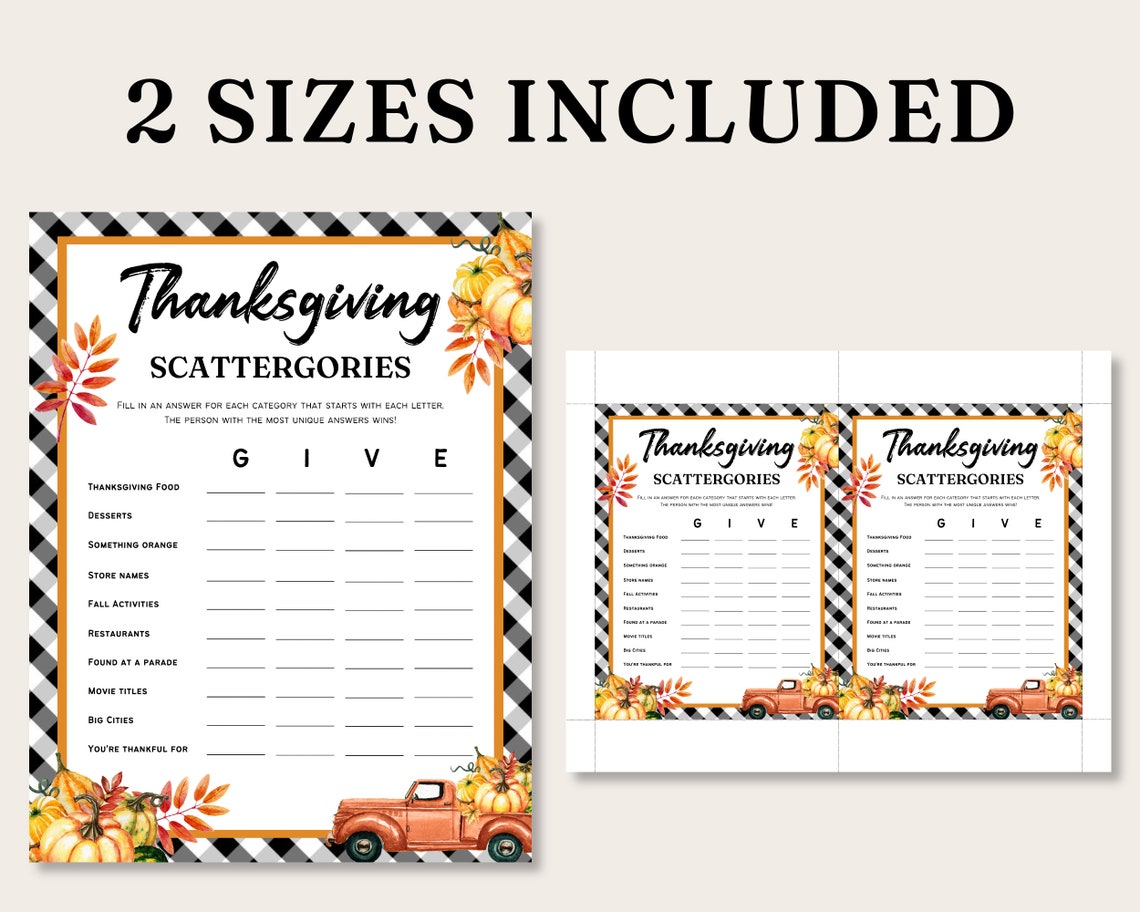 Thanksgiving Scattergories Game, Printable Thanksgiving Game ...