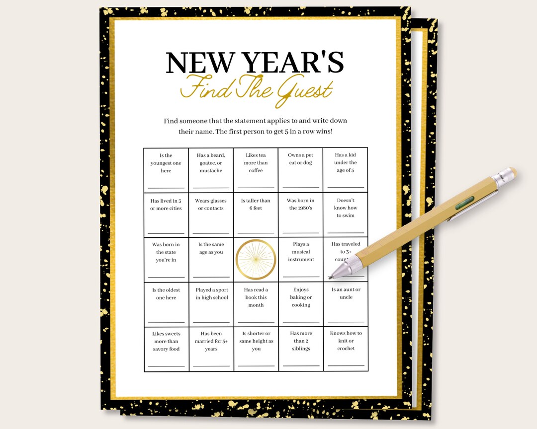 New Years Find the Guest Bingo, New Years Mix and Mingle Game, New ...