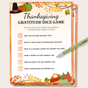 Thanksgiving Gratitude Dice Game, Thanksgiving Kids Activity ...