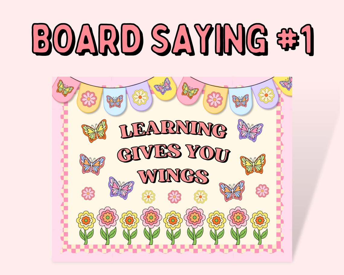 Spring Butterfly Bulletin Board Kit, Retro Spring Classroom Decor, Boho ...