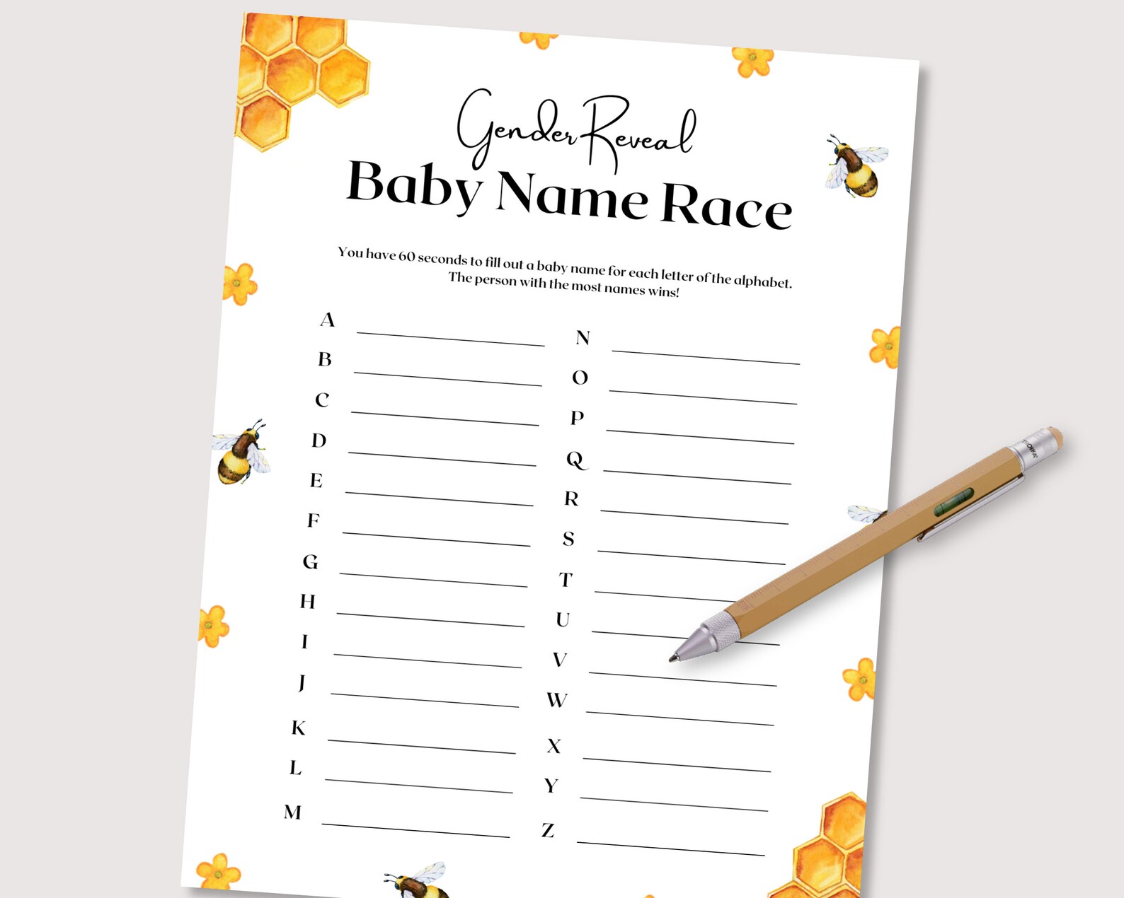Bee Baby Name Race Bee Gender Reveal Game Bee Baby Shower - Etsy