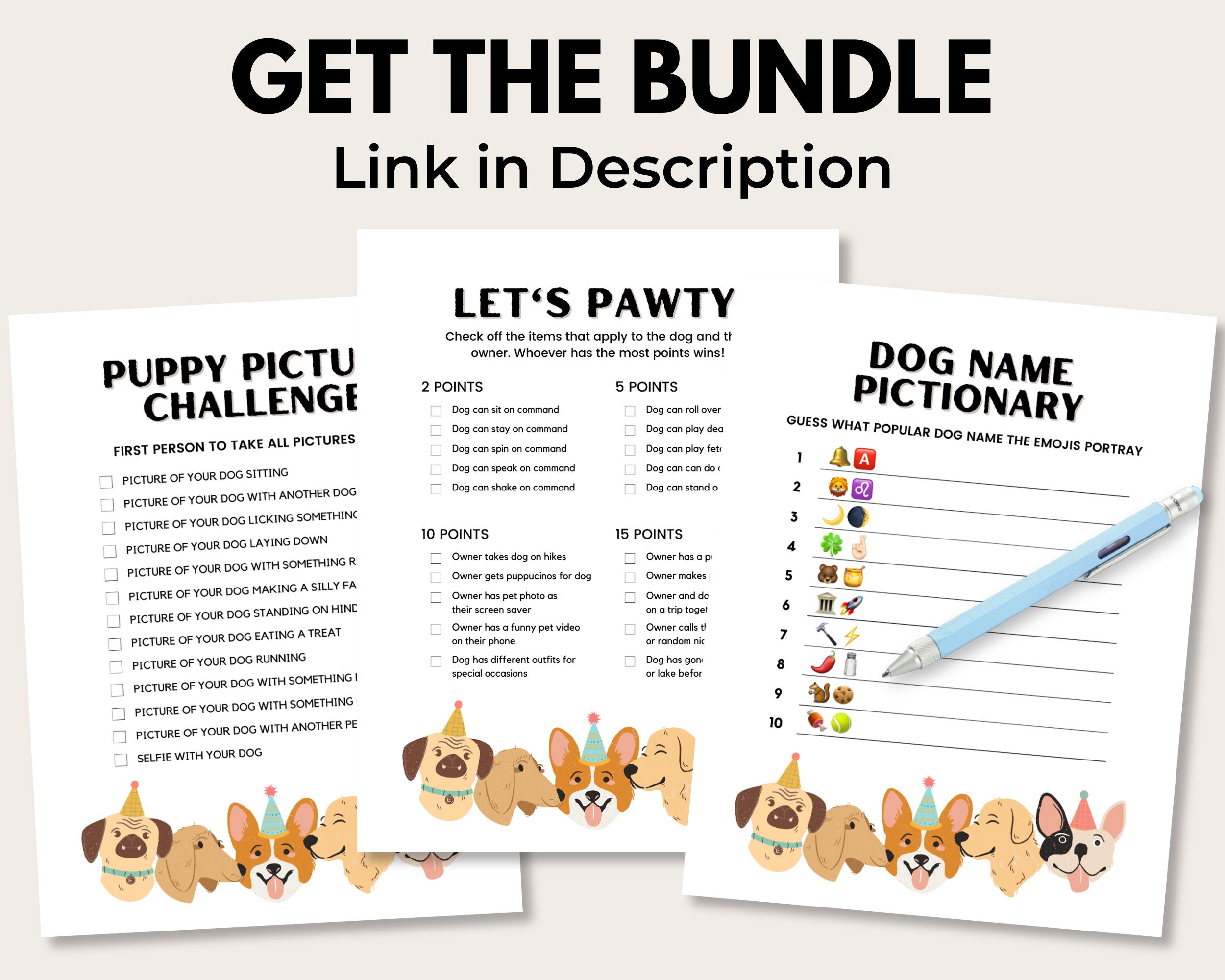 Dog Name Pictionary, Dog Birthday Party Game, Printable Dog Party Game ...