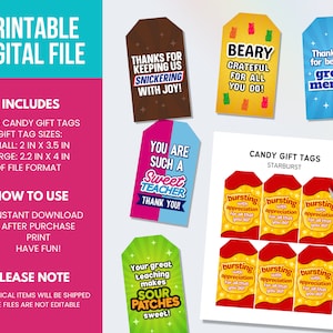 Teacher Appreciation Candy Gift Tags, Thank You Teacher Gift Tag for ...