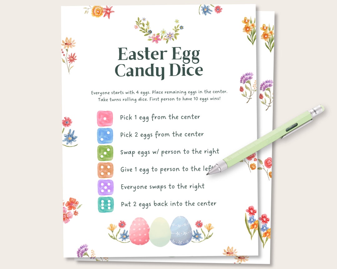 Easter Candy Dice, Easter Dice Game for Kids, Printable Easter Party ...