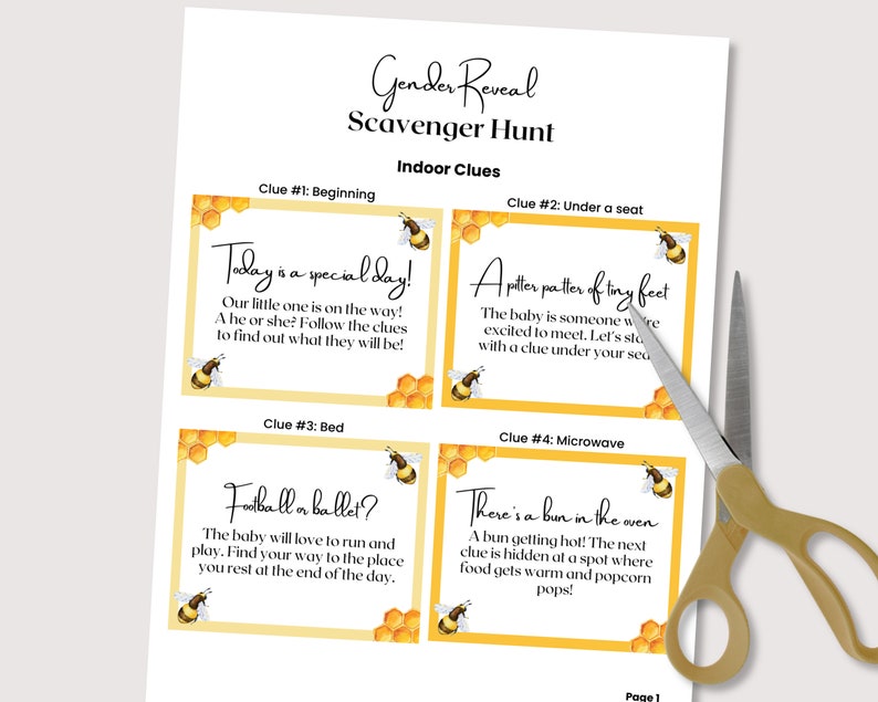 Bee Gender Reveal Scavenger Hunt Bee Gender Reveal Hunt - Etsy