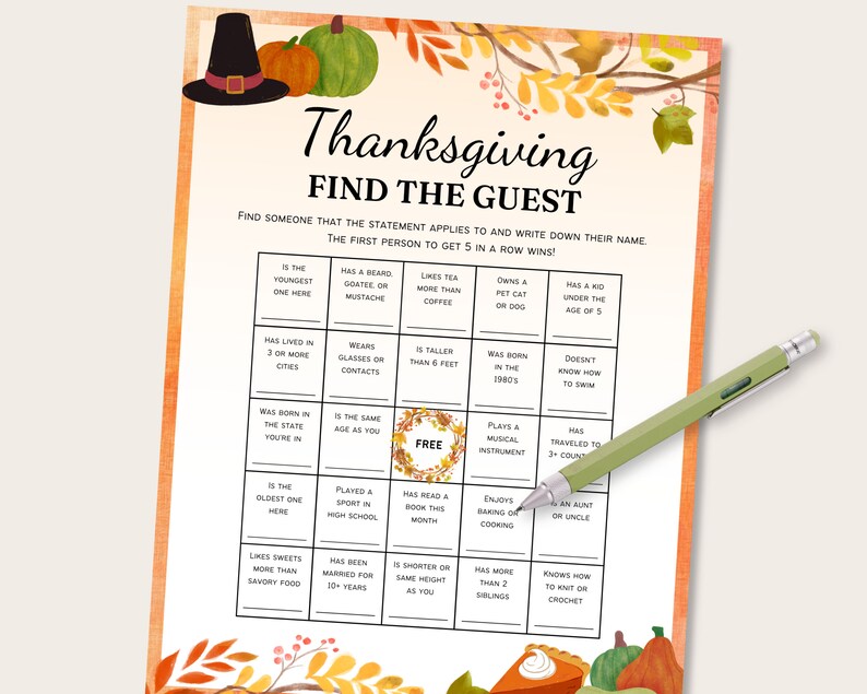 Thanksgiving Find the Guest Thanksgiving Bingo Thanksgiving - Etsy