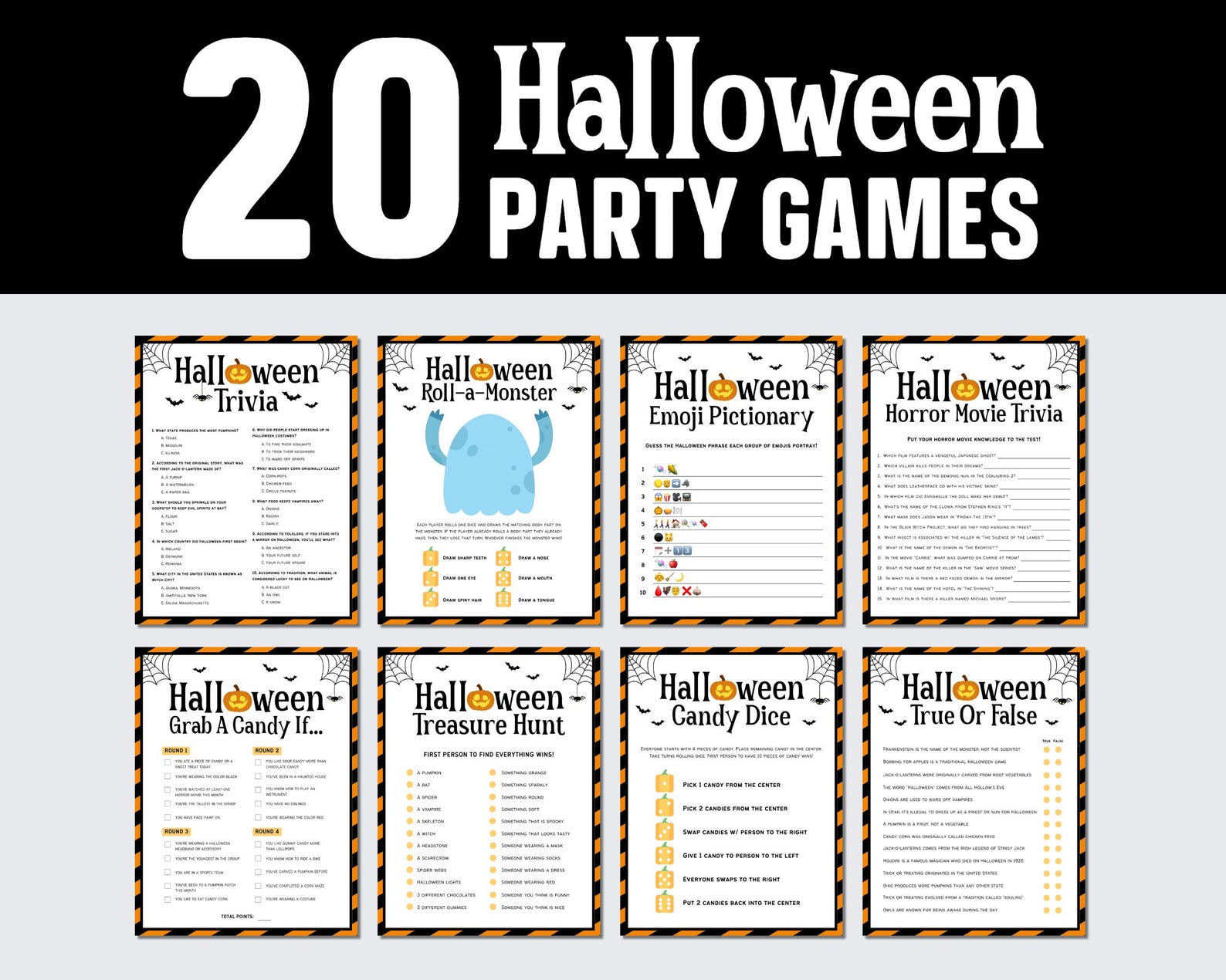 Printable Halloween Games Bundle, Halloween Party Games for Kids and ...