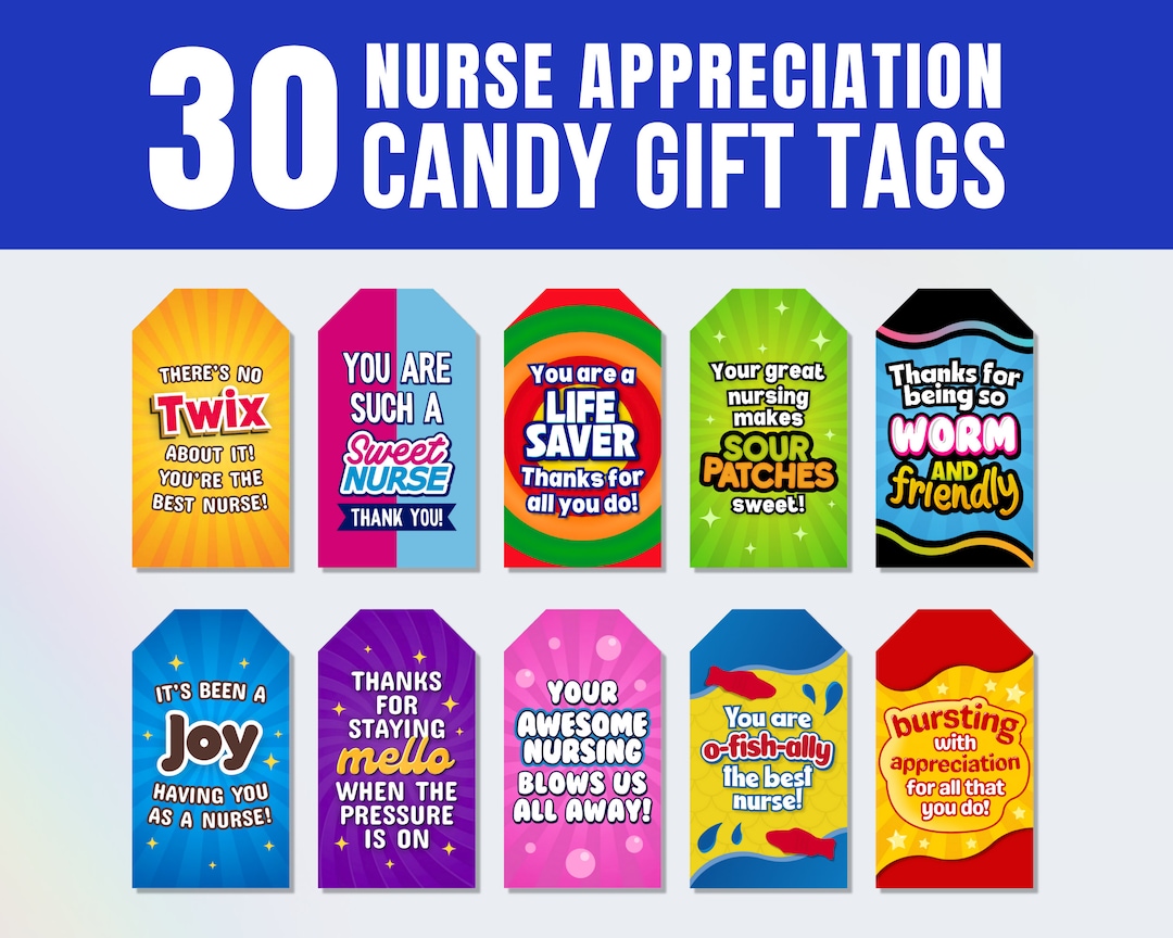 Nurse Appreciation Candy Bar Gift Tags, Thank You Nurse Gift Tag, Candy ...