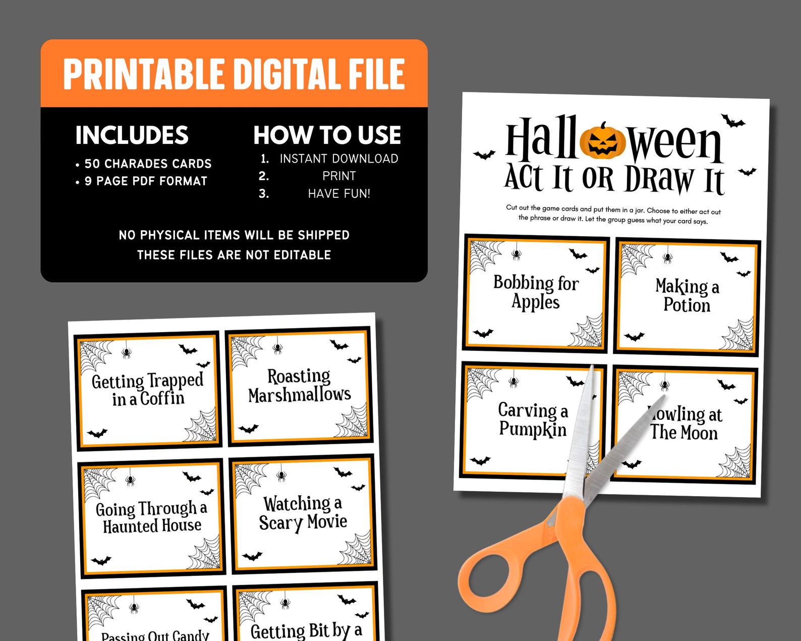Printable Halloween Charades Cards, Halloween Game for Kids and Adult ...