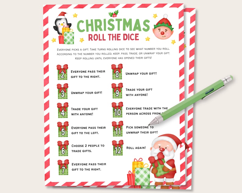 Christmas Roll the Dice Gift Exchange Game White Elephant - Etsy